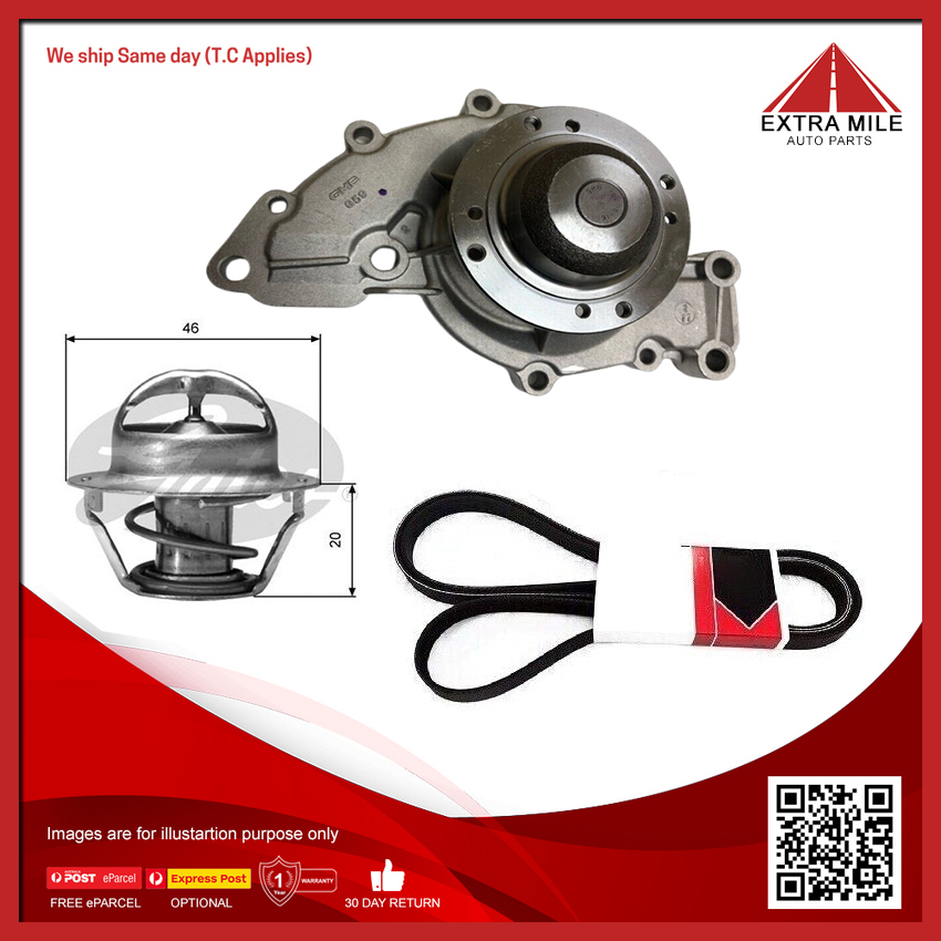 Water Pump, Thermostat & Drive Belt Set For Holden Calais VT, VX, VY ...